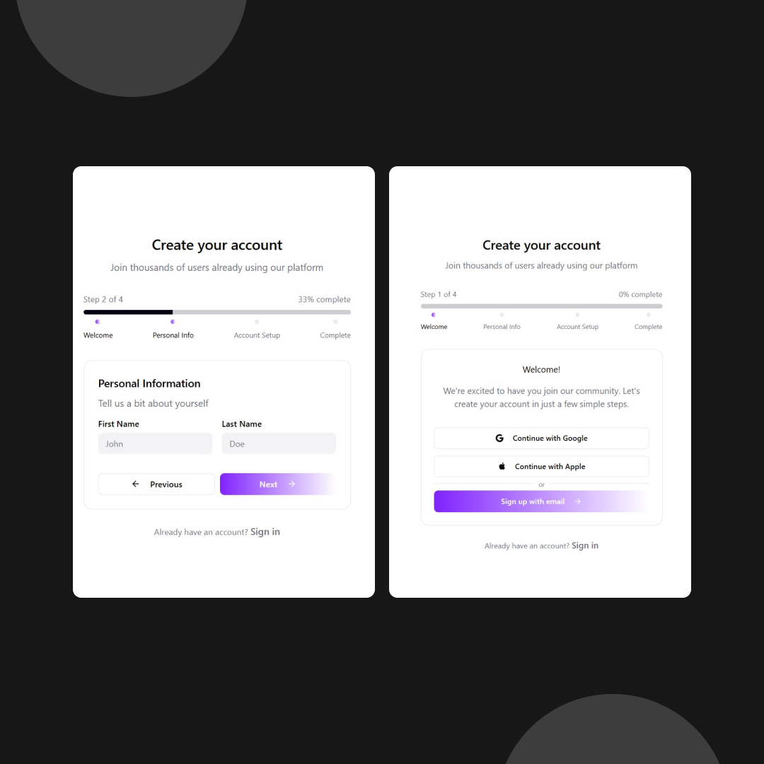 Four-step signup form ui by Neekita Maharjan on Dribbble
