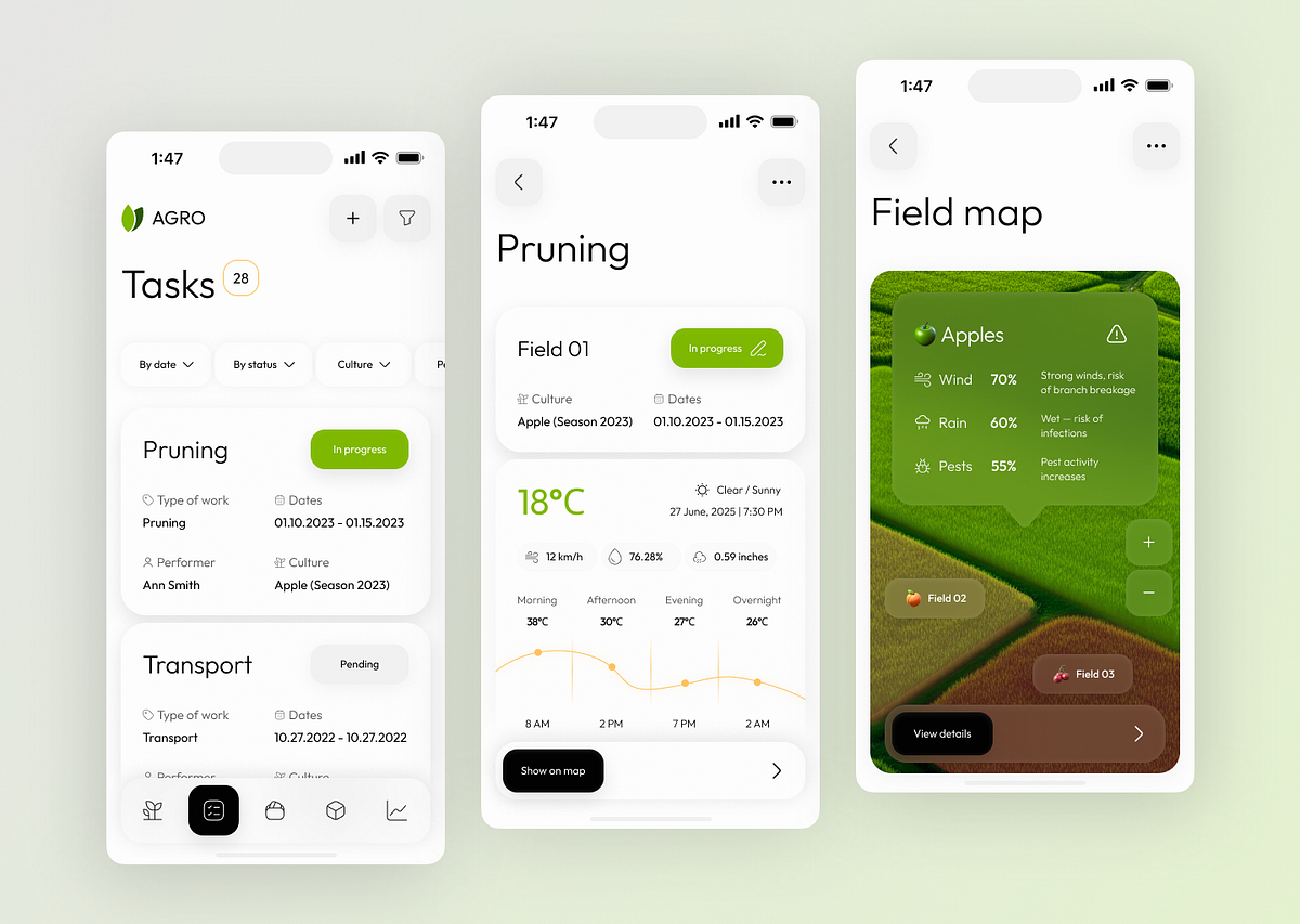 AGRO – Farm Management App UI by Юлія Казьмірук on Dribbble