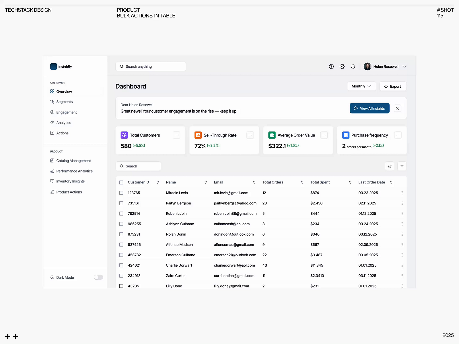Bulk Actions in Table by Alyona Larchenko for Techstack Design on Dribbble
