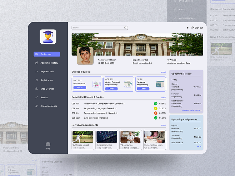 Student Portal Dashboard UI Design by Tanvir Hasan Pial on Dribbble
