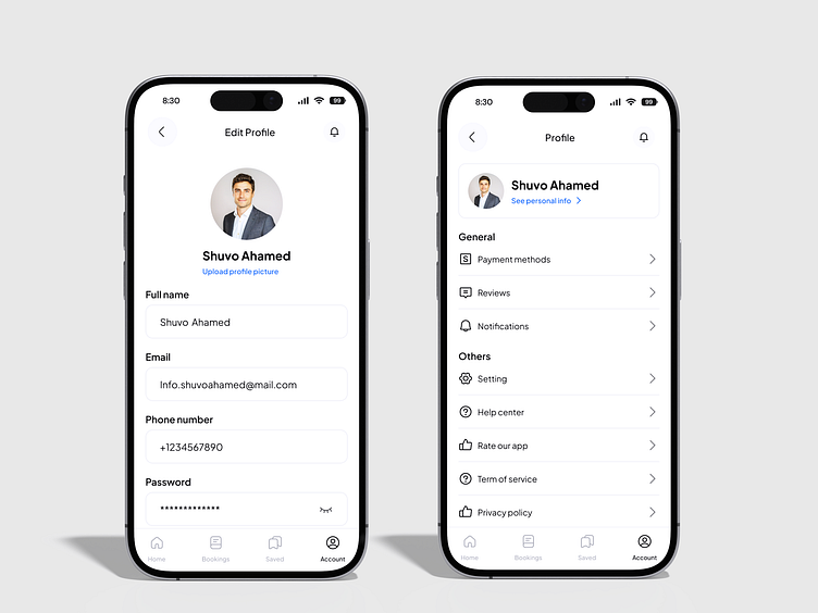 Mobile Profile & Settings UI by Shuvo Ahamed on Dribbble