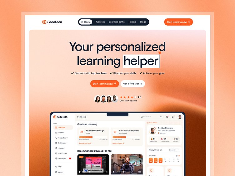 E-learning Educational SaaS Landing Page | Focotech by FocoTik UI UX on ...
