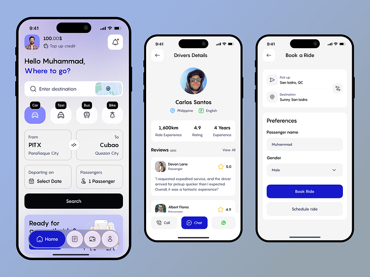 Taxi App UI by Fazlur Rahman on Dribbble