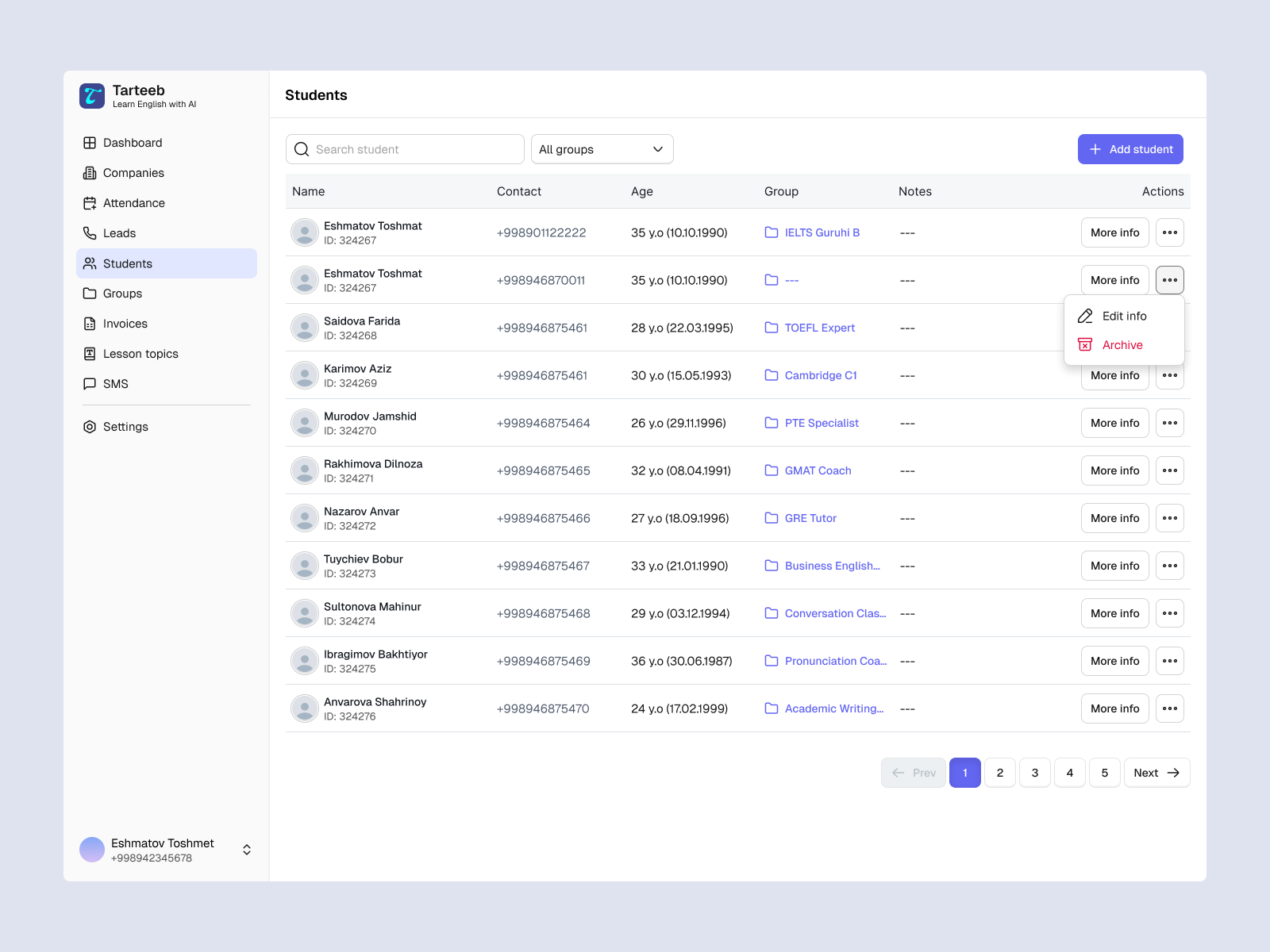 Students list by Vosidiy on Dribbble