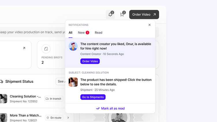 Dashboard and Notification UI Design for Kolaj by createonur on Dribbble