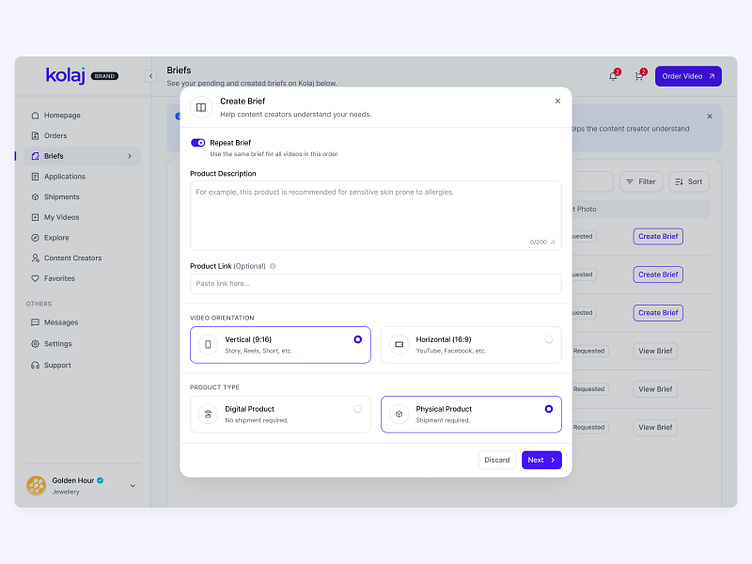Modal UI Design for Kolaj by createonur on Dribbble