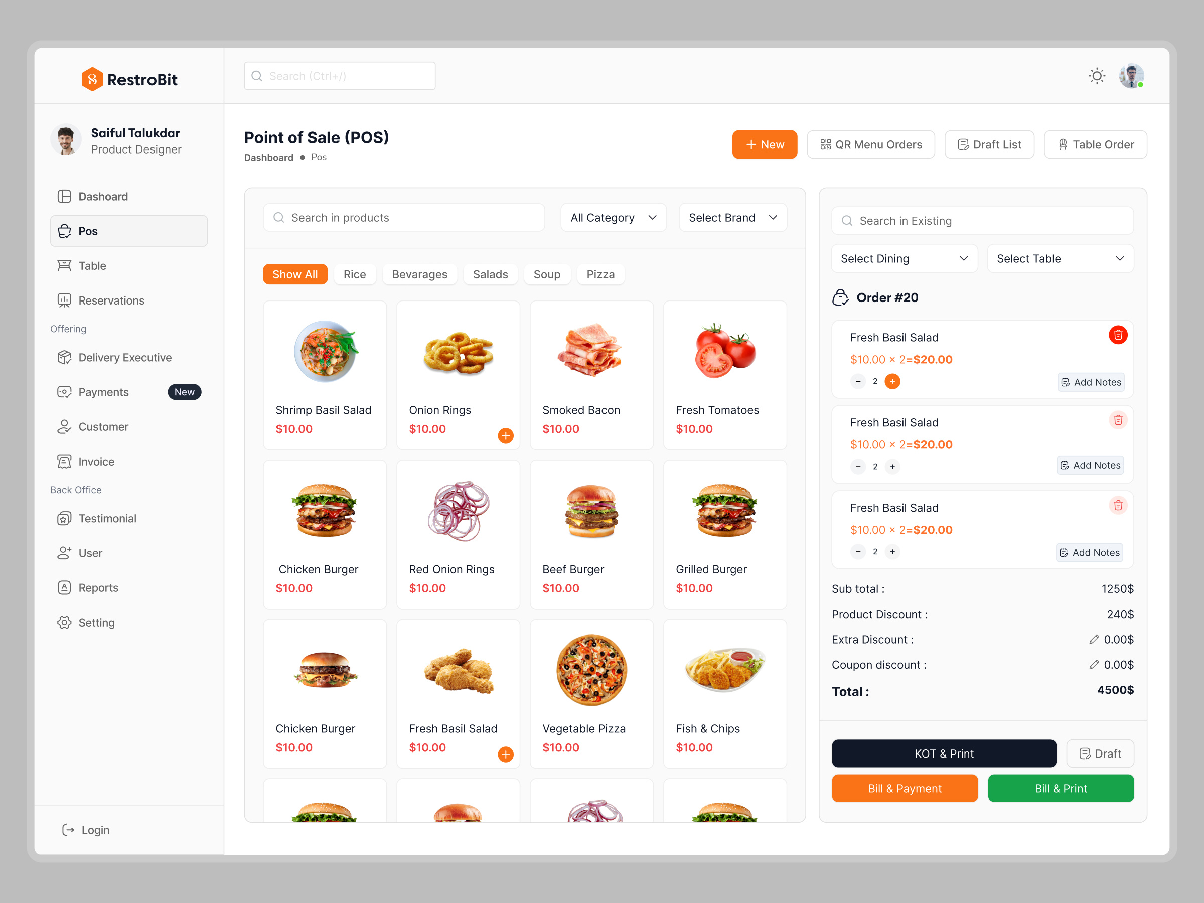 Modern POS Dashboard UI | Restaurant & Food Ordering System by Saiful ...
