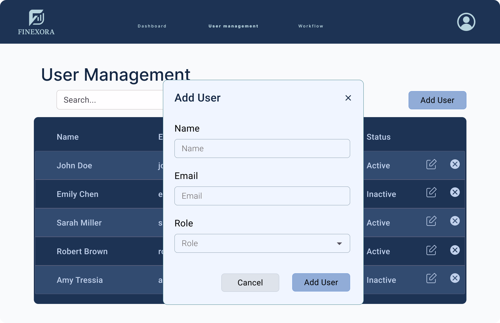 Finexora SaaS Dashboard – User Management & Workflow UI by Bharat Mohan ...