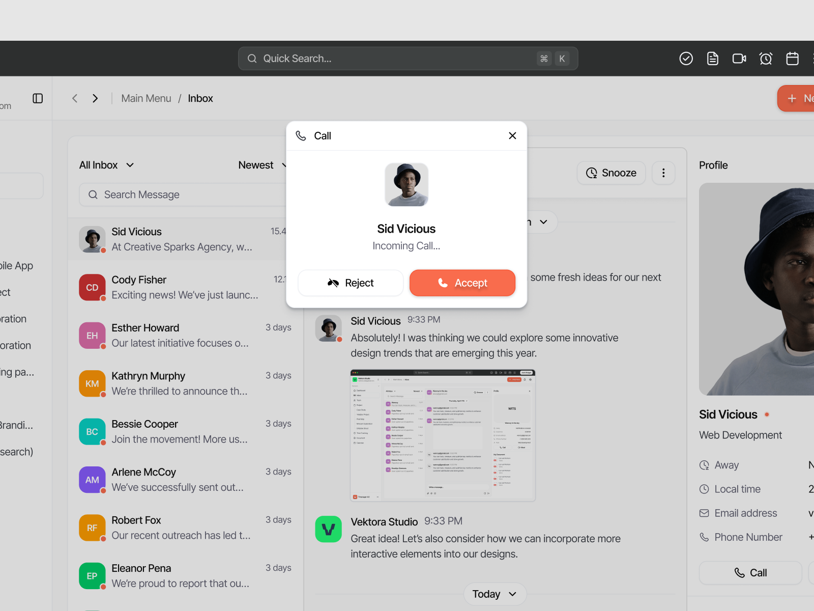 Projectly – Project Management Dashboard Inbox Pages by VKTR Supply for ...