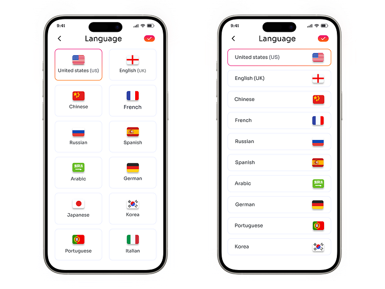 Language Selection UI by UIOVIA ® on Dribbble