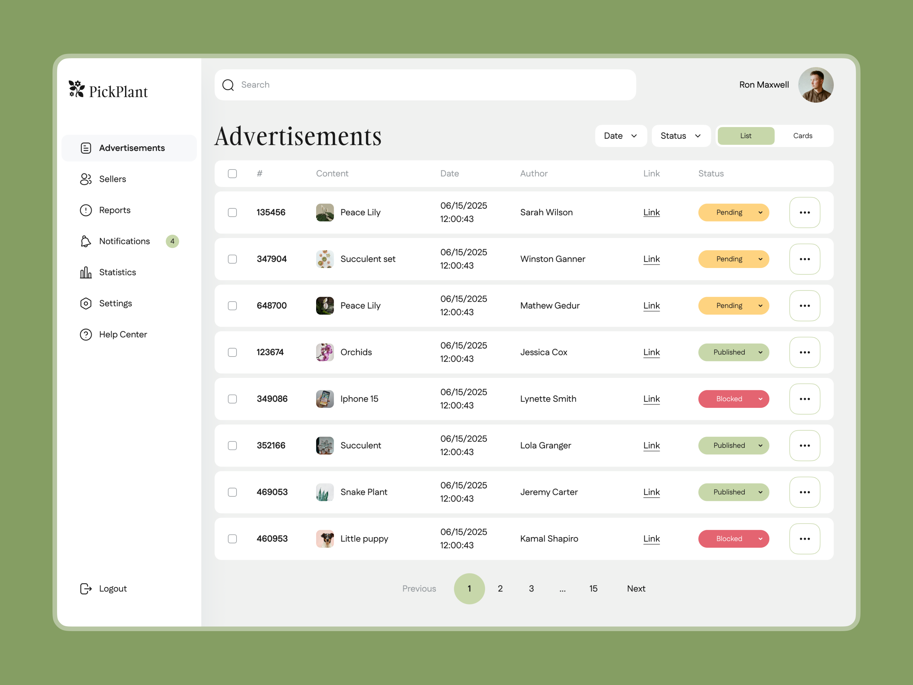 Admin Panel Dashboard for Plant Marketplace by Ronas IT | UI/UX Team on ...