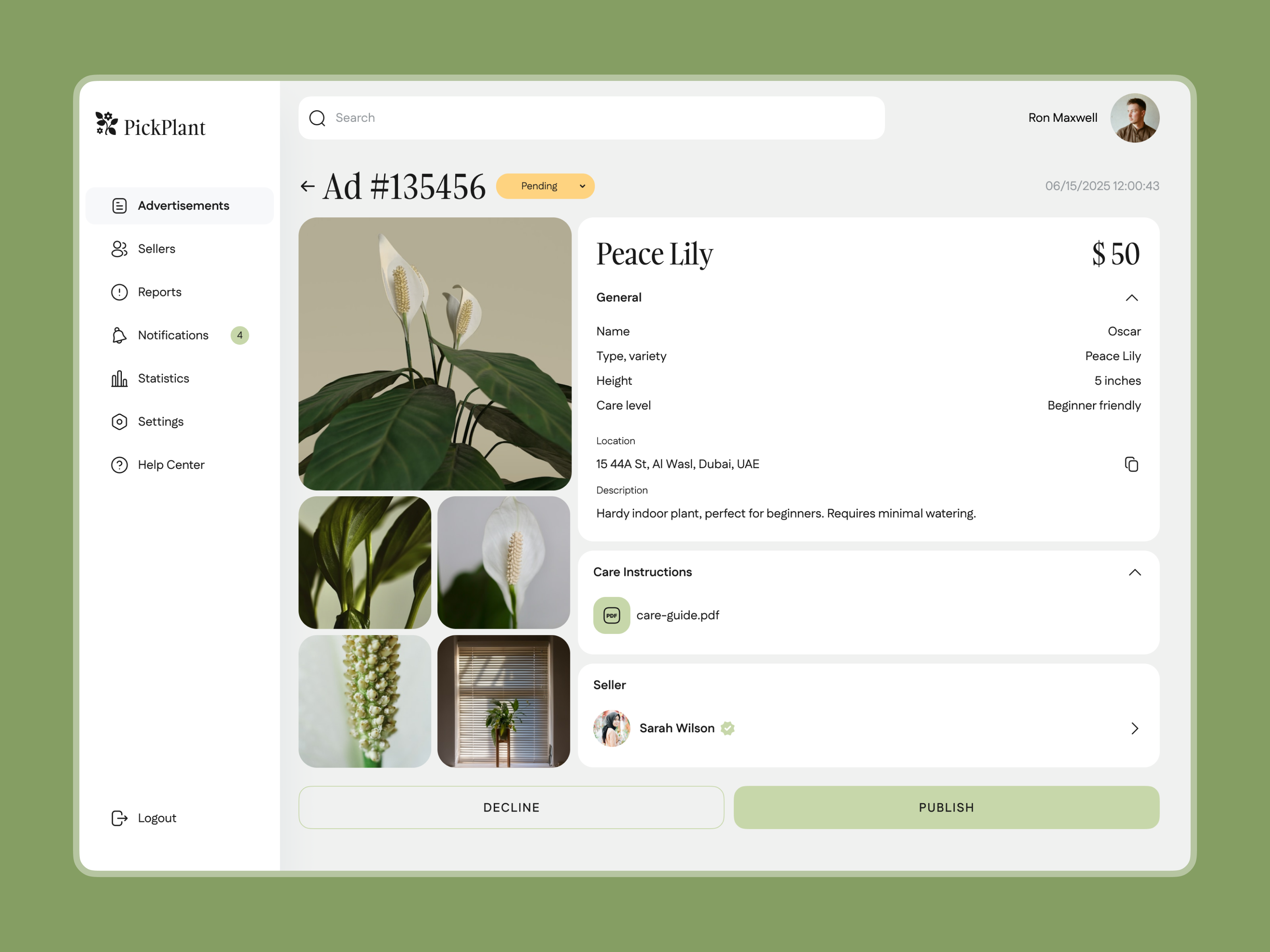 Admin Panel Dashboard for Plant Marketplace by Ronas IT | UI/UX Team on ...