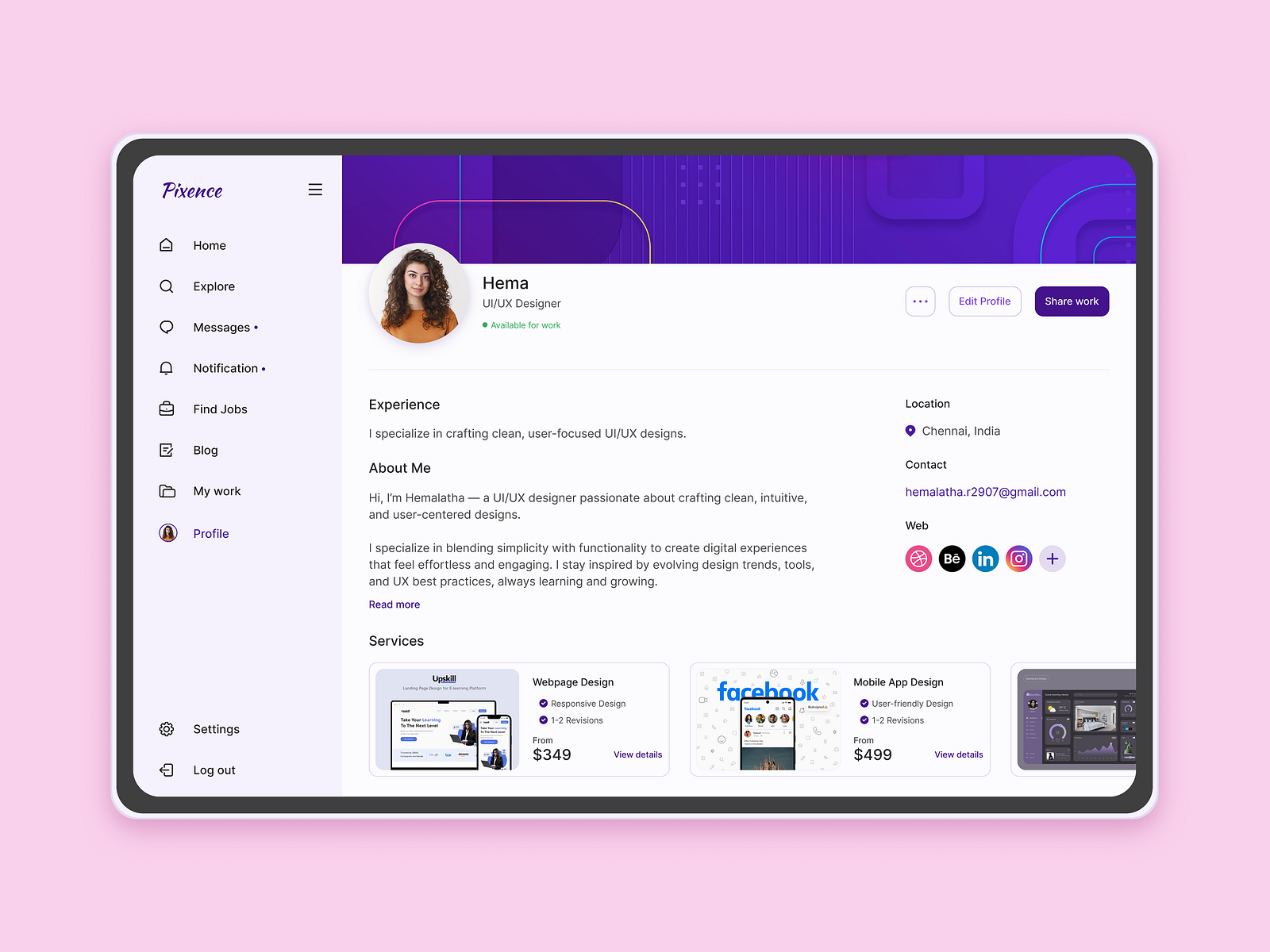 Profile Page UI — Clean & Modern Layout by Hemalatha R on Dribbble