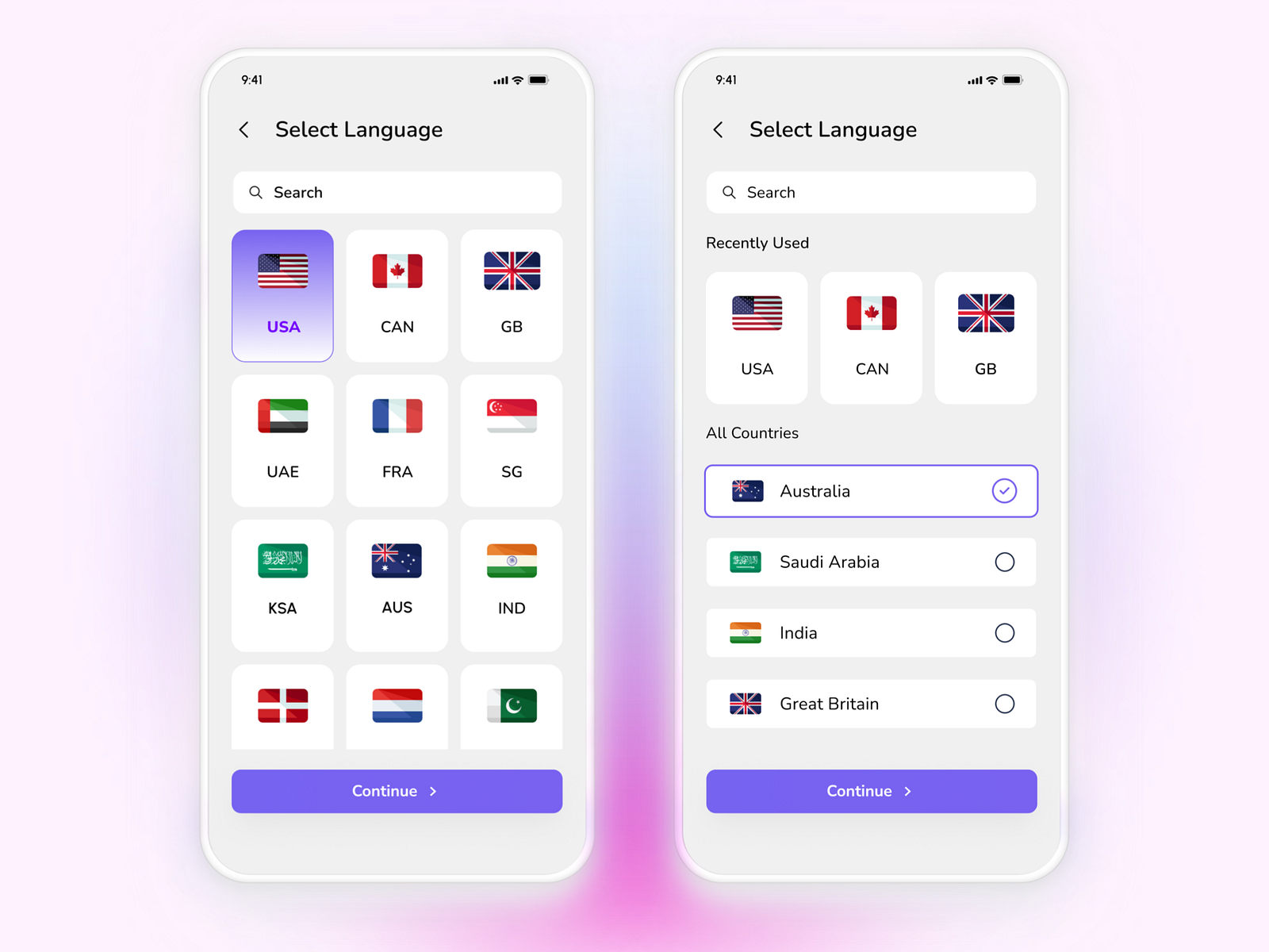 Language Selection UI by UIOVIA ® on Dribbble