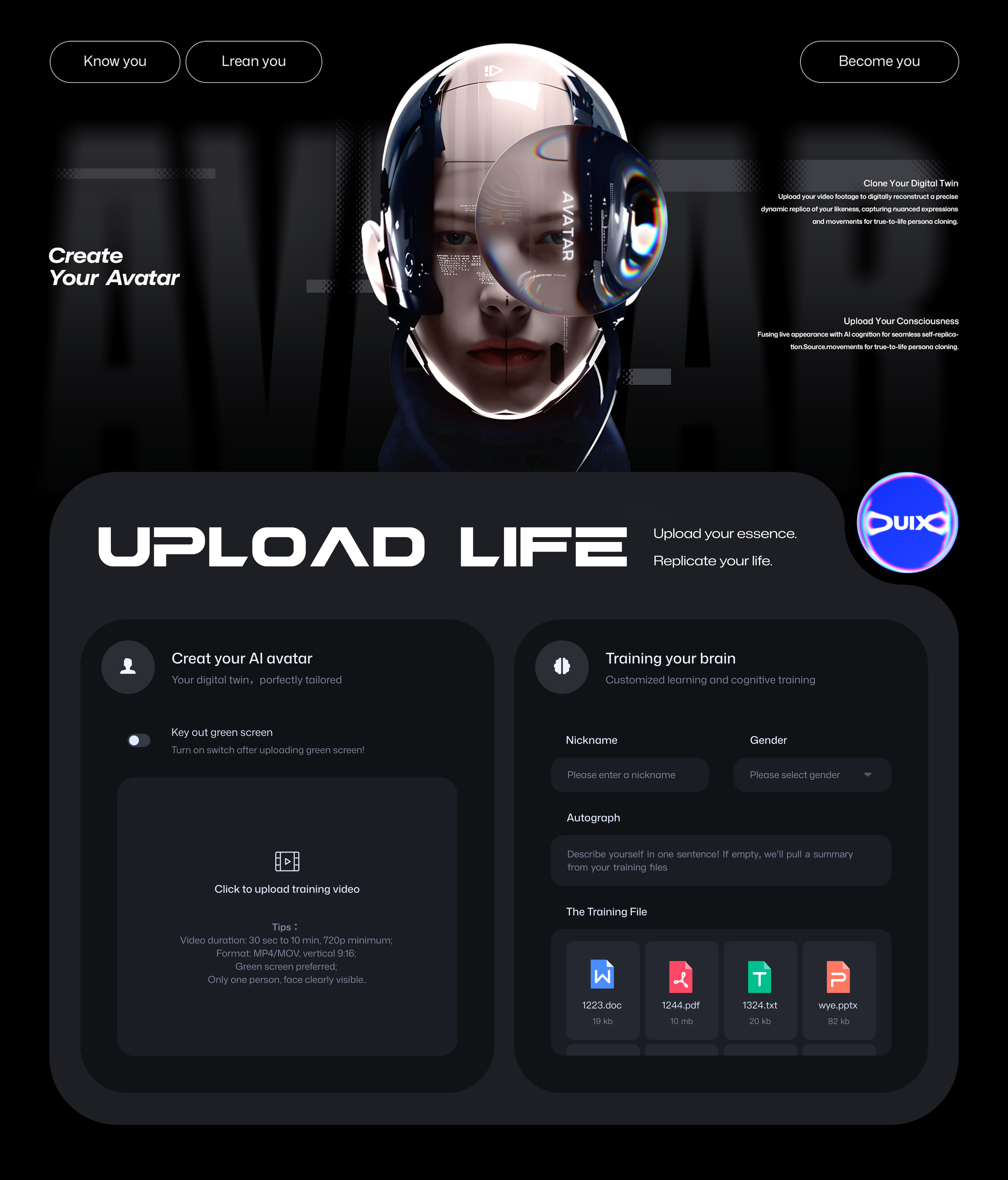 A web interface designed for creating personal AI avatars by Chen.YY on ...