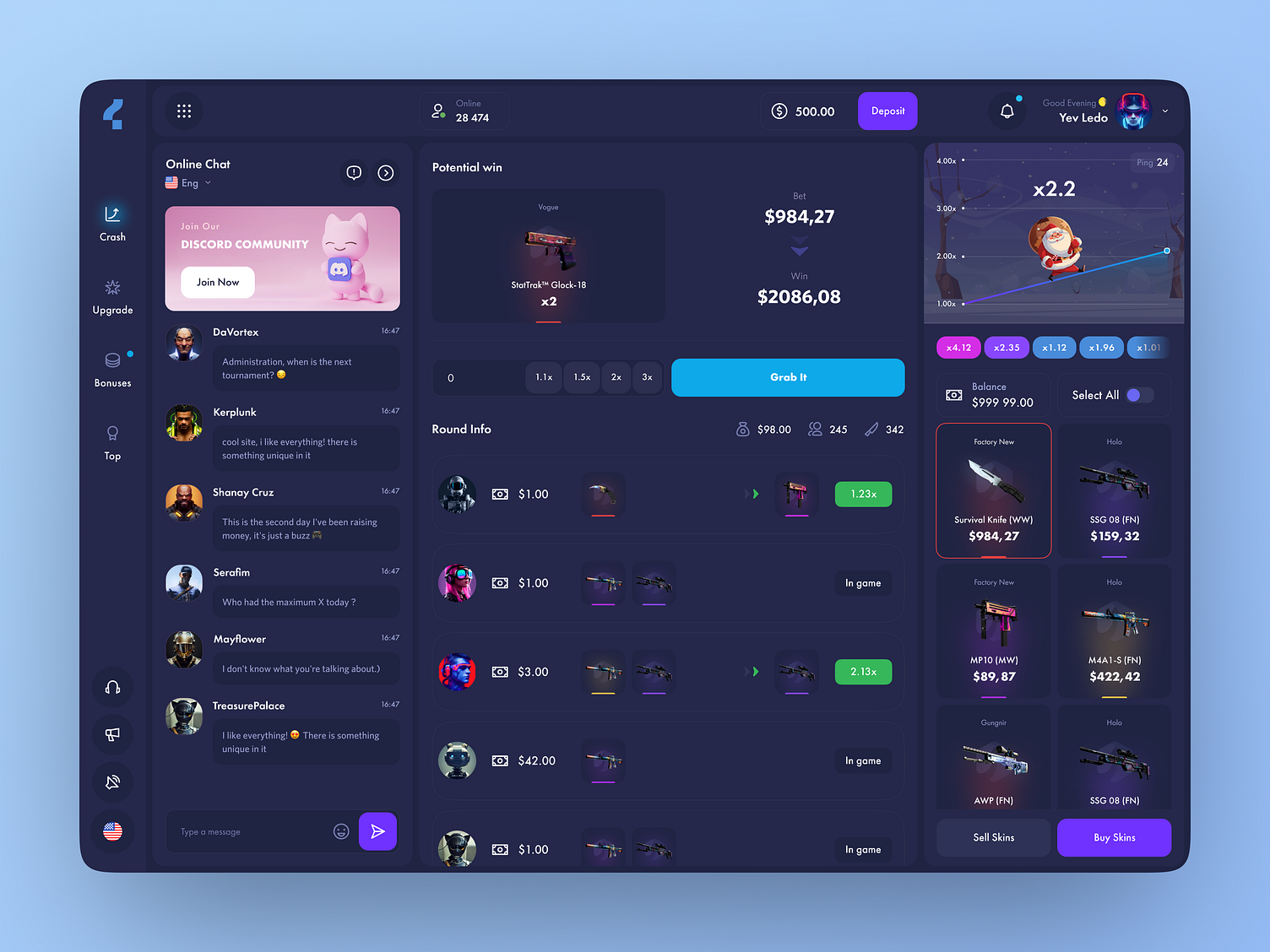 Video game dashboard by Yevhen Ledenov for Ledo on Dribbble