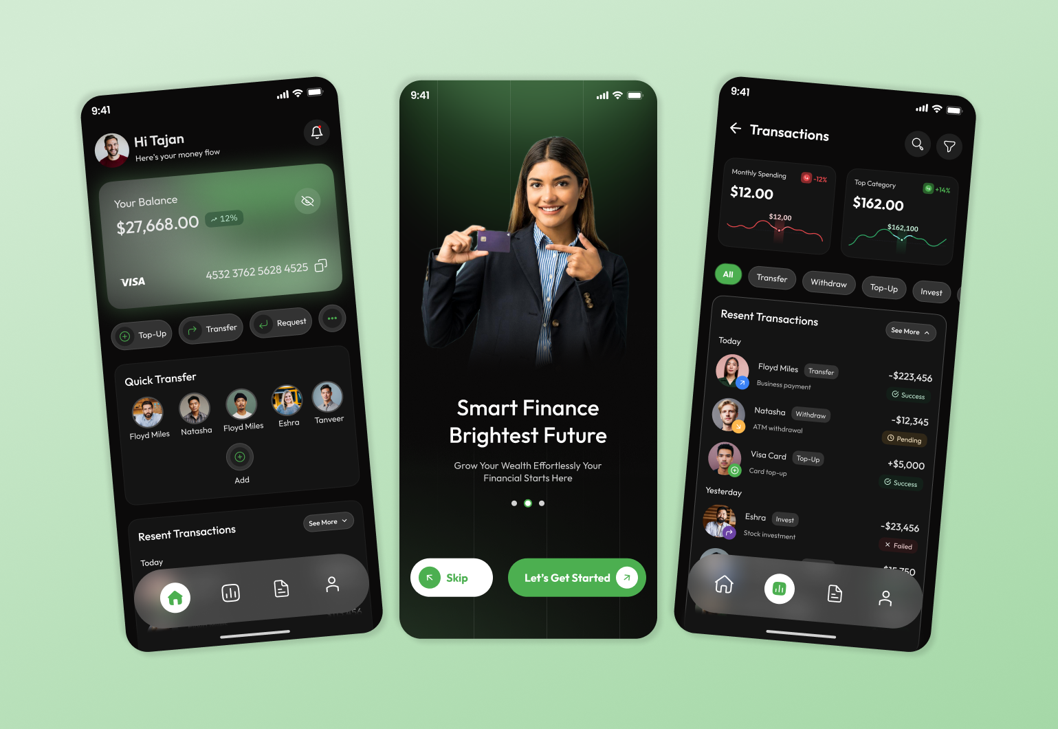 Smart Finance App – Modern Dark UI Design by Kazi Esrat Jahan on Dribbble