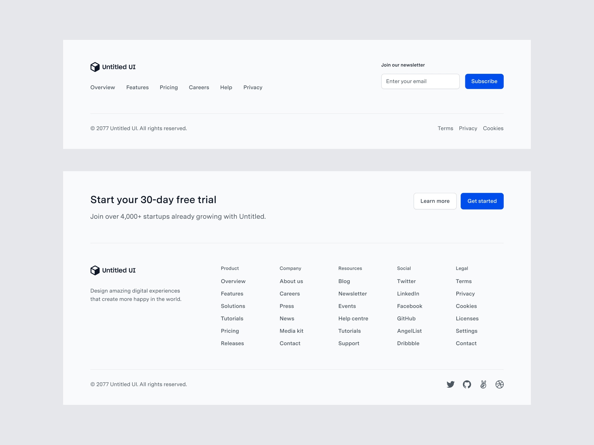 Minimal footer — Untitled UI by Jordan Hughes® on Dribbble