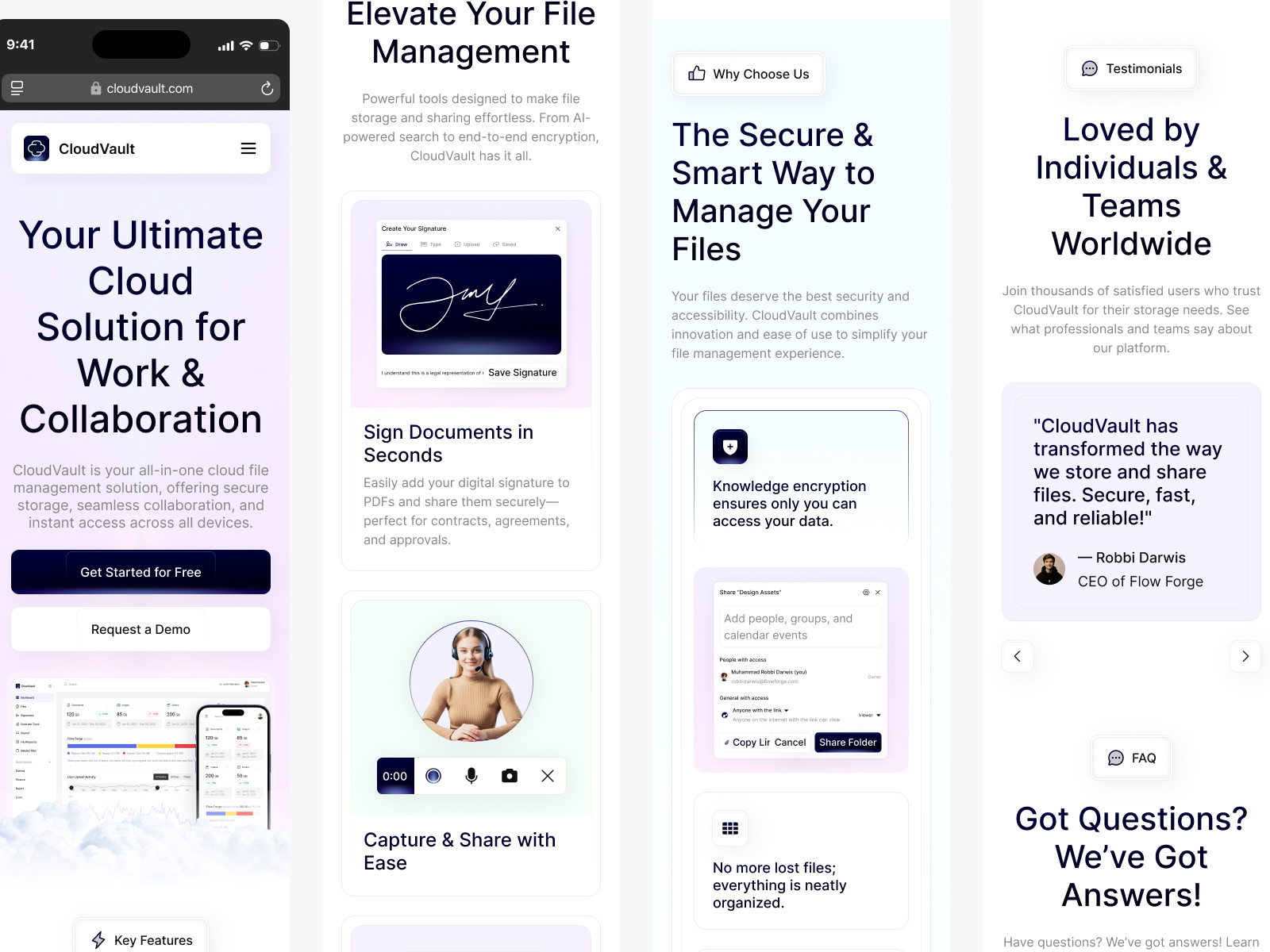 CloudVault - Cloud File Storage (Landing Page) by Robbi Darwis for Flow ...