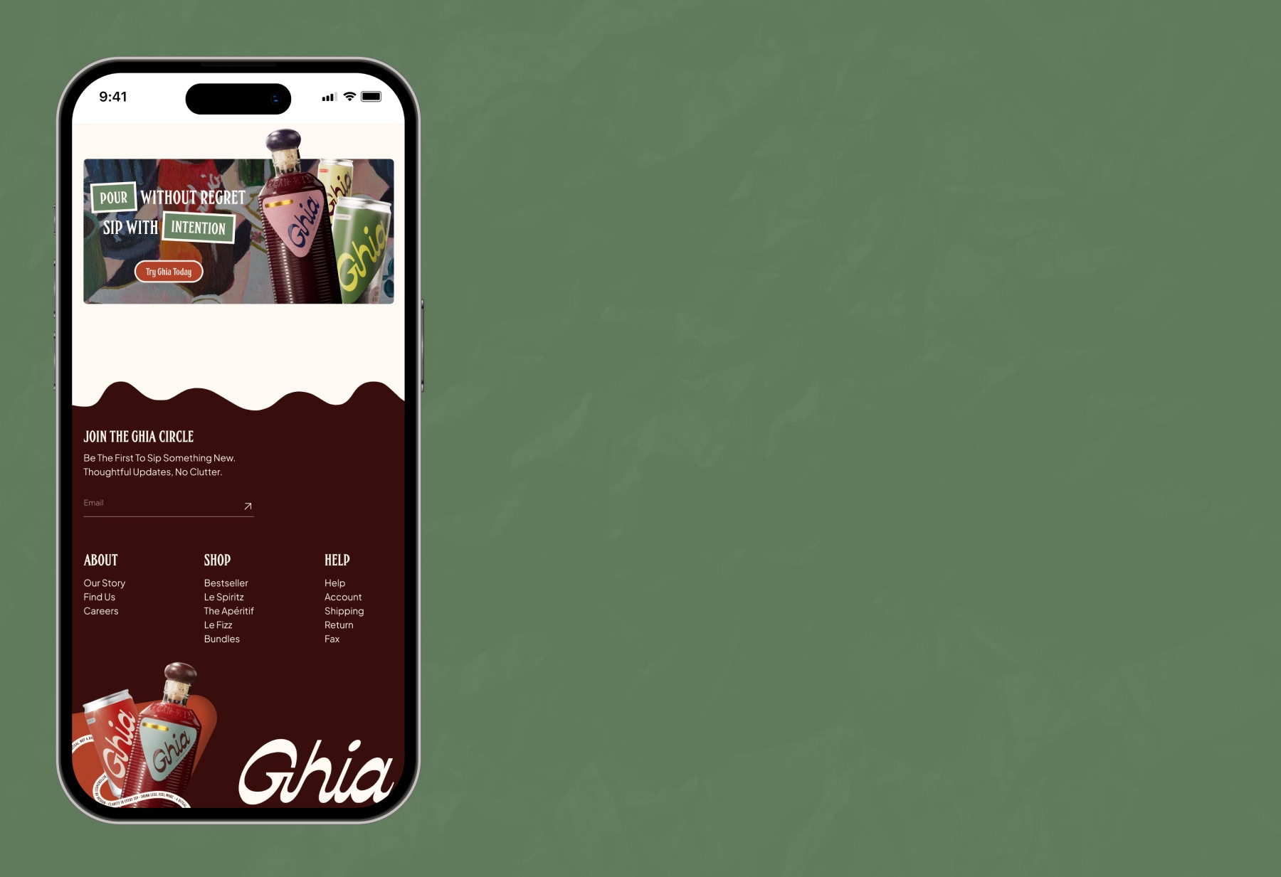 Ghia - Casual Bold Editorial Beverage Mobile App Website Design by LAIN ...