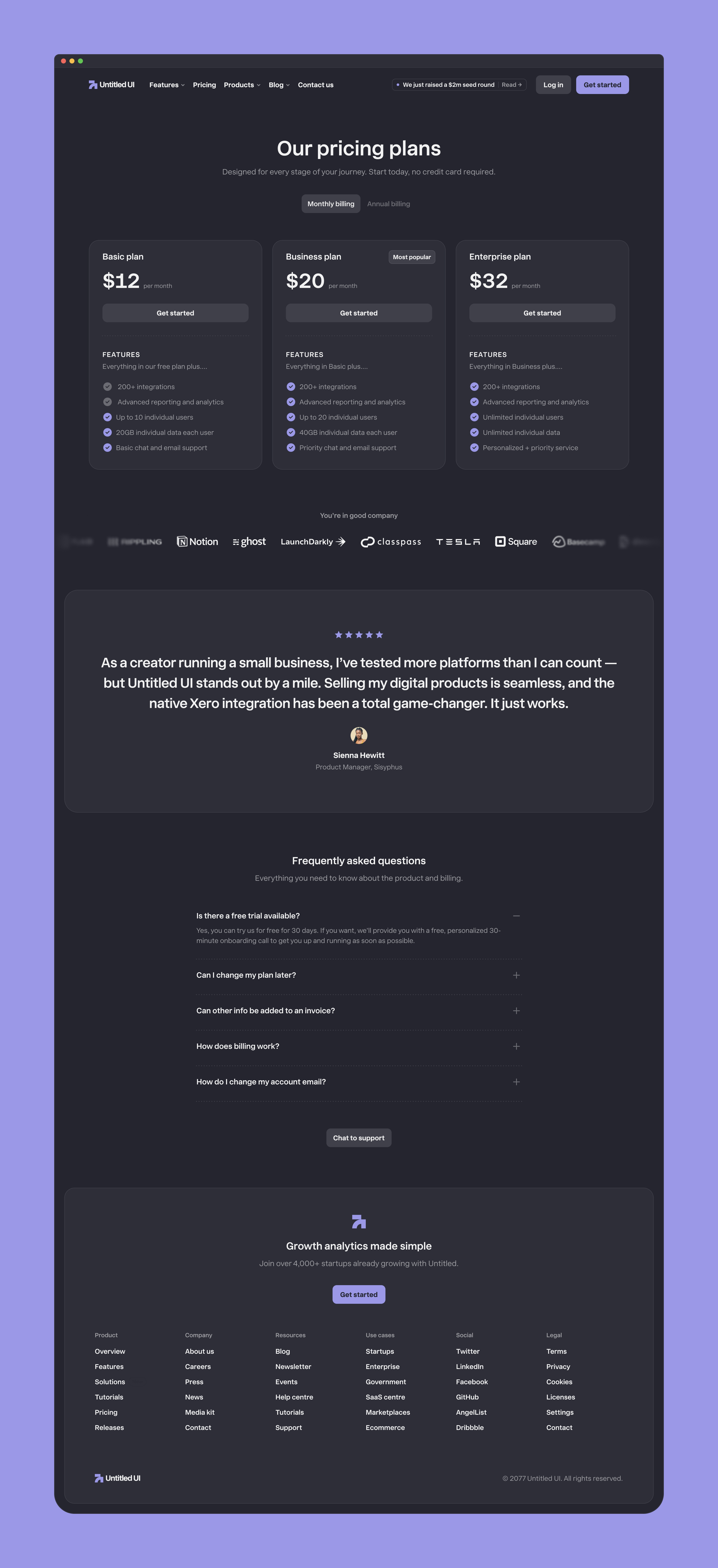Our pricing plans — Untitled UI by Jordan Hughes® on Dribbble