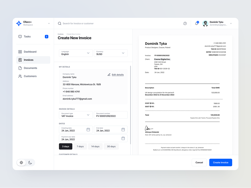 Invoice Creator - Accounting Web App by Dominik Tyka on Dribbble