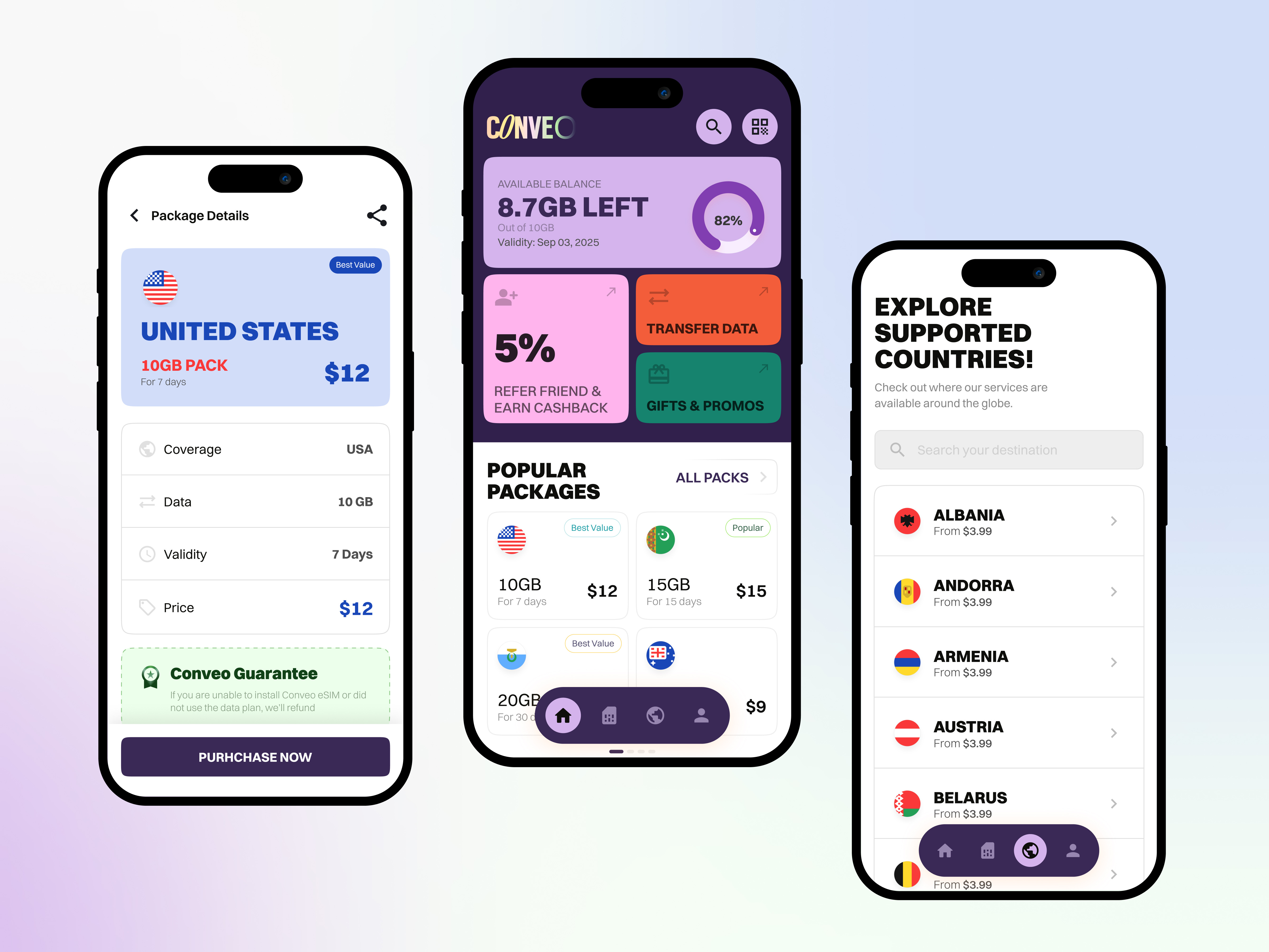 Conveo - eSIM App UI for Global Travelers | Data Plan & Homepage by ...