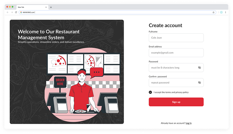 Restaurant Management System – Sign Up Page by Daniel Sam-Eboigbe on ...