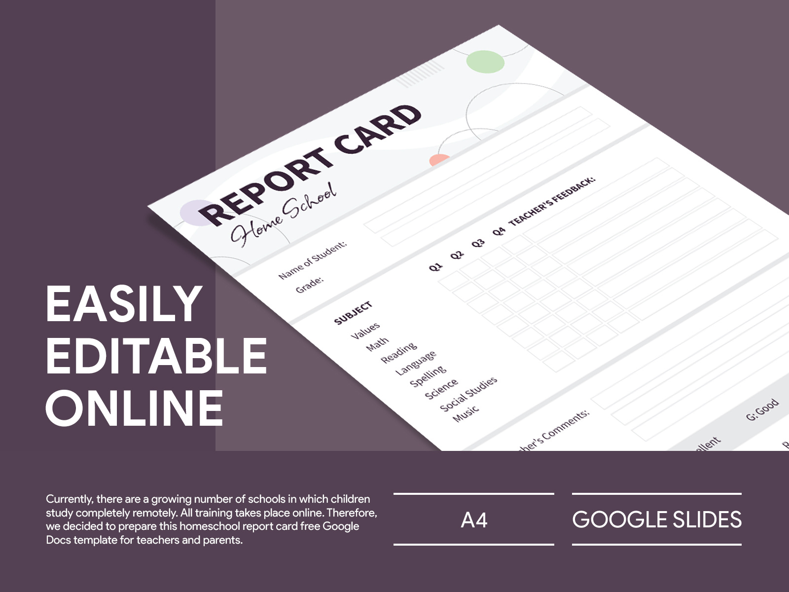 Homeschool Report Card Free Google Docs Template by Gdoc on Dribbble