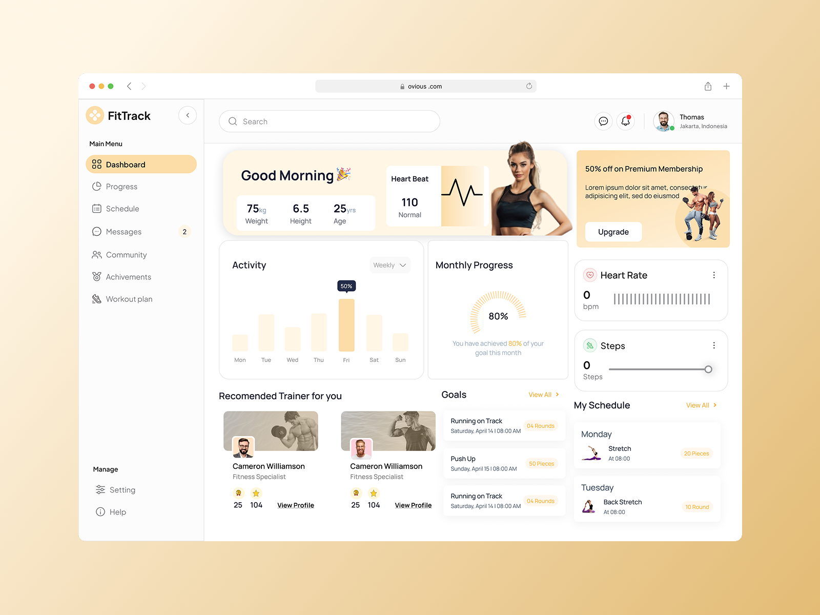 Fitness Dashboard by Sharifulgr for Ovious.Studio on Dribbble