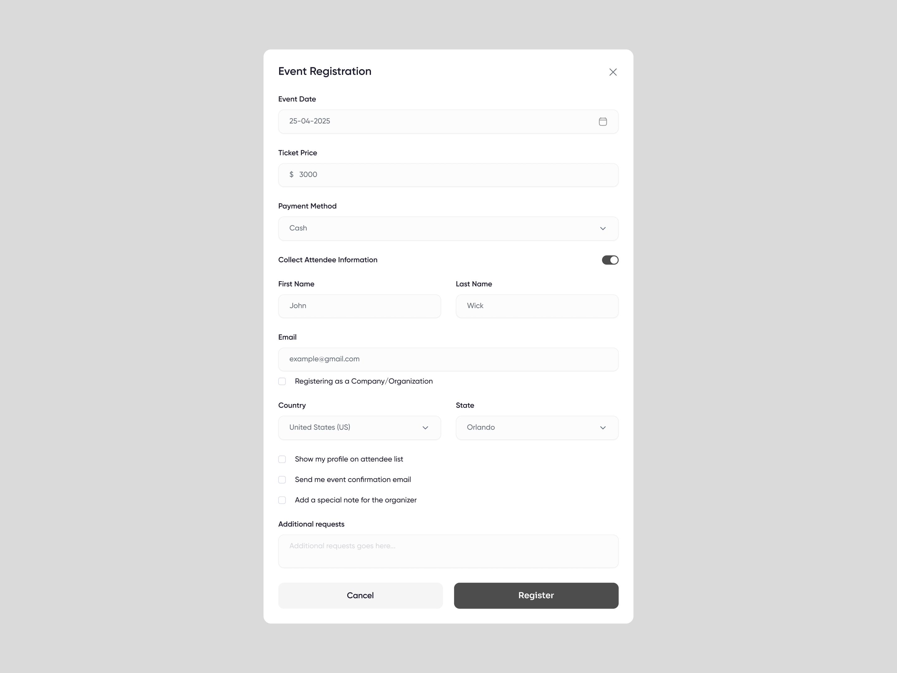 Event Registration Modal UI/UX Design by Hashib Hossain on Dribbble