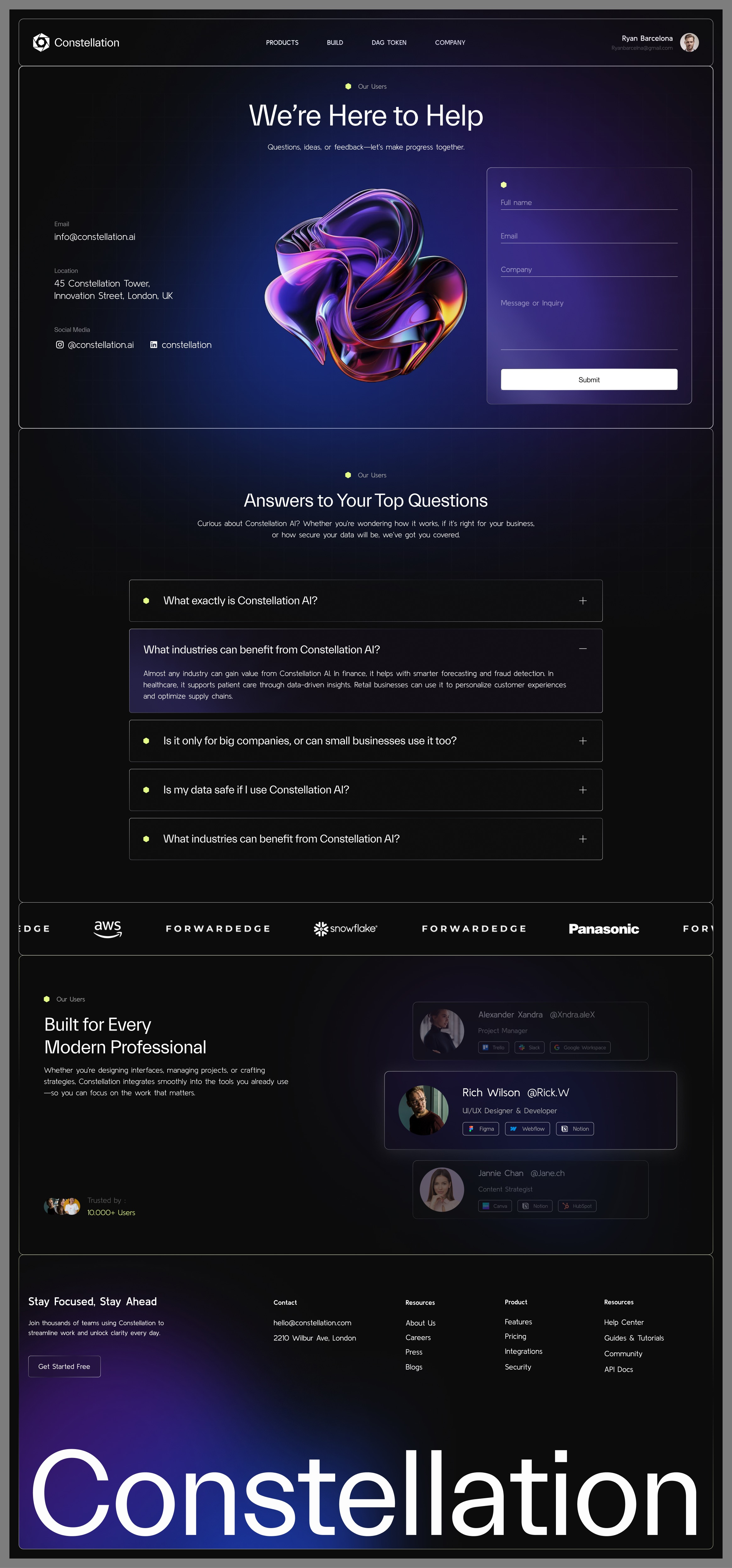 Constellation - AI SaaS Startup Website - Contact Support Page by LAIN UI/UX for LAIN DESIGN ...