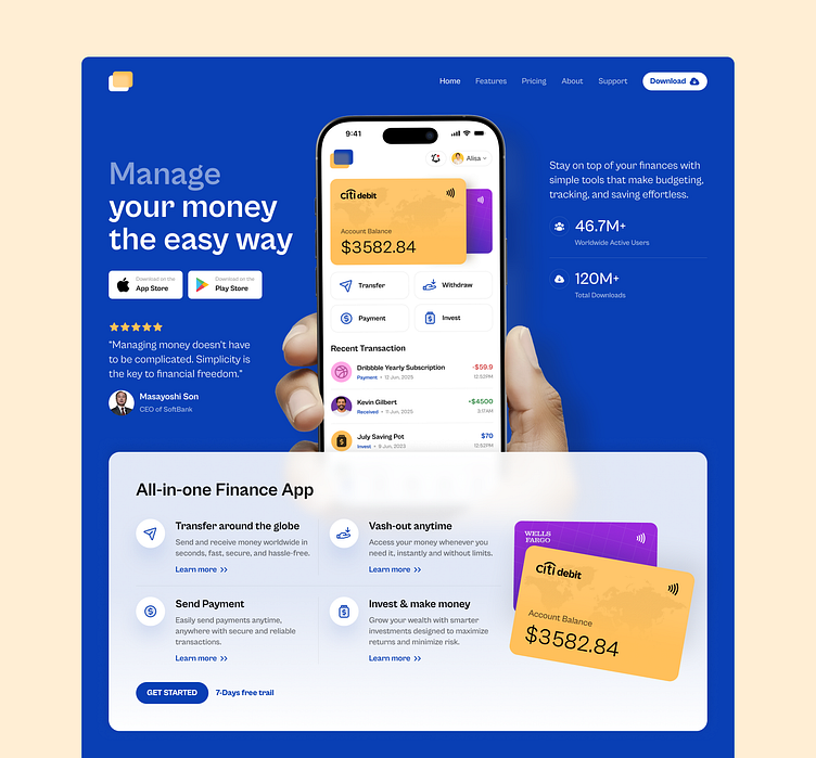 Finance App Landing Page by Zafor Iqbal on Dribbble