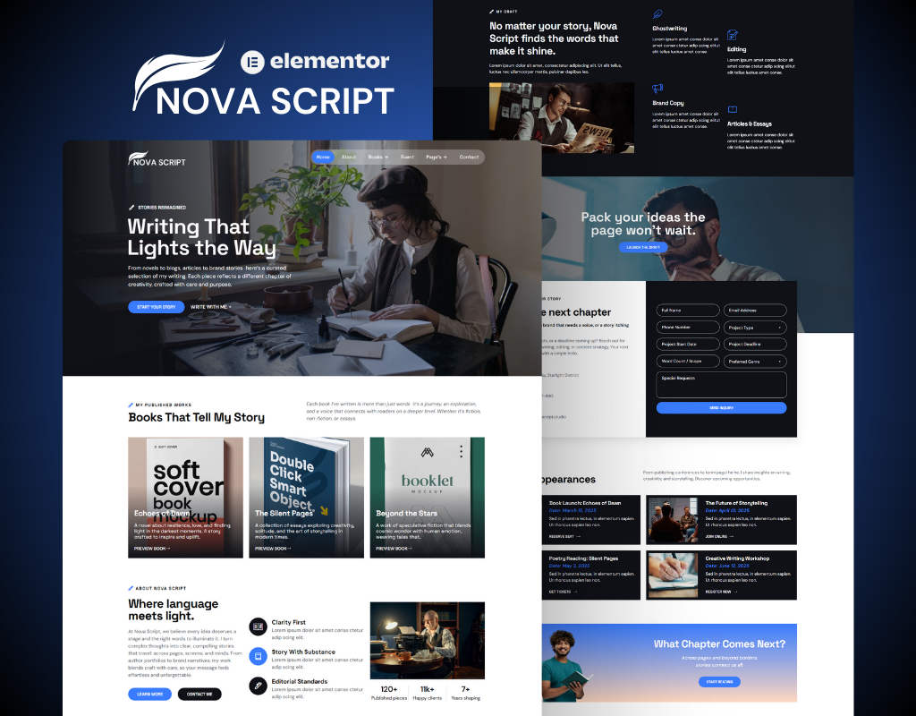 Nova Script – Book Author & Writer Elementor Template by Template Orbit ...