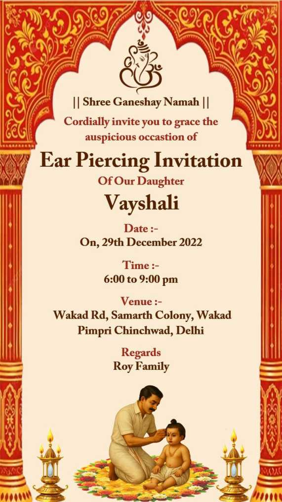 Elegant Traditional: Ear Piercing Ceremony Invitation Template by ...