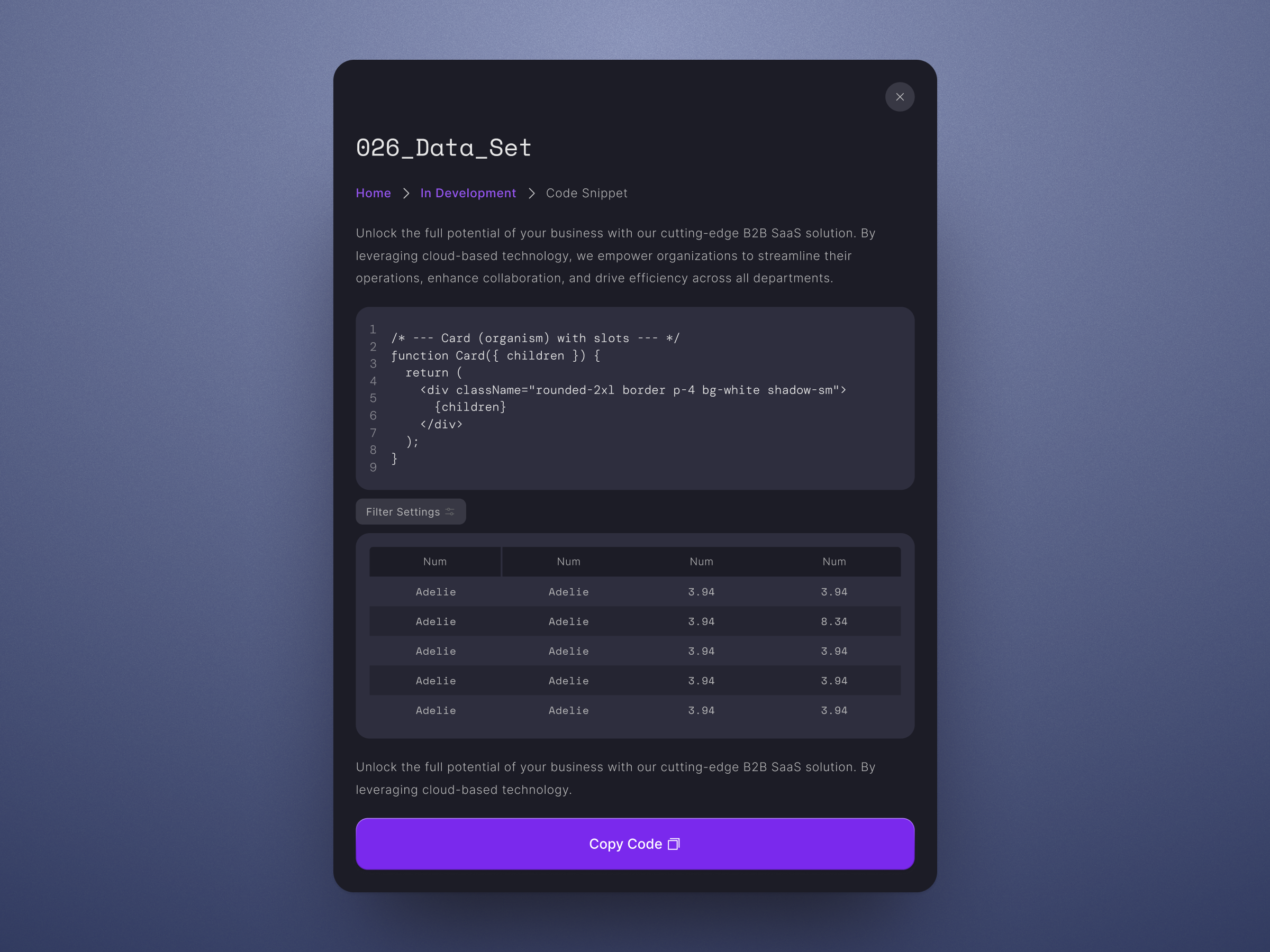 UI Element: Code Snippet by Isaac Sanchez on Dribbble