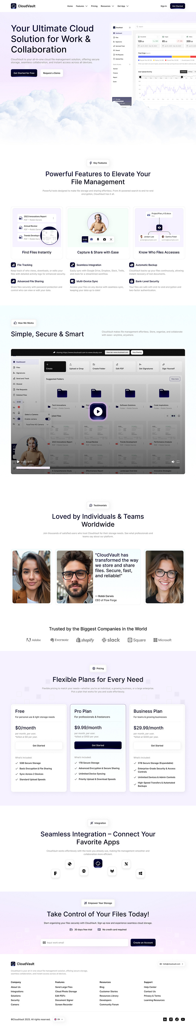 CloudVault - Cloud File Storage (Landing Page V2) by Robbi Darwis for ...