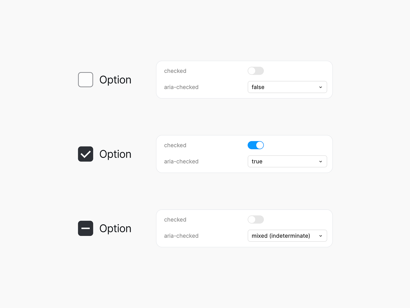 Props of Checkbox component by Taesik Choi on Dribbble