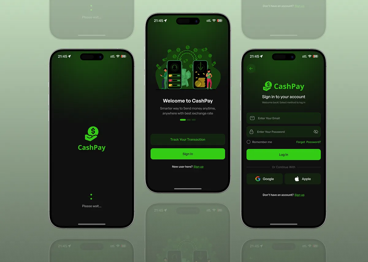 Remittance Send Mone Mobile App Login / Sign up Screen by Design Orbits ...