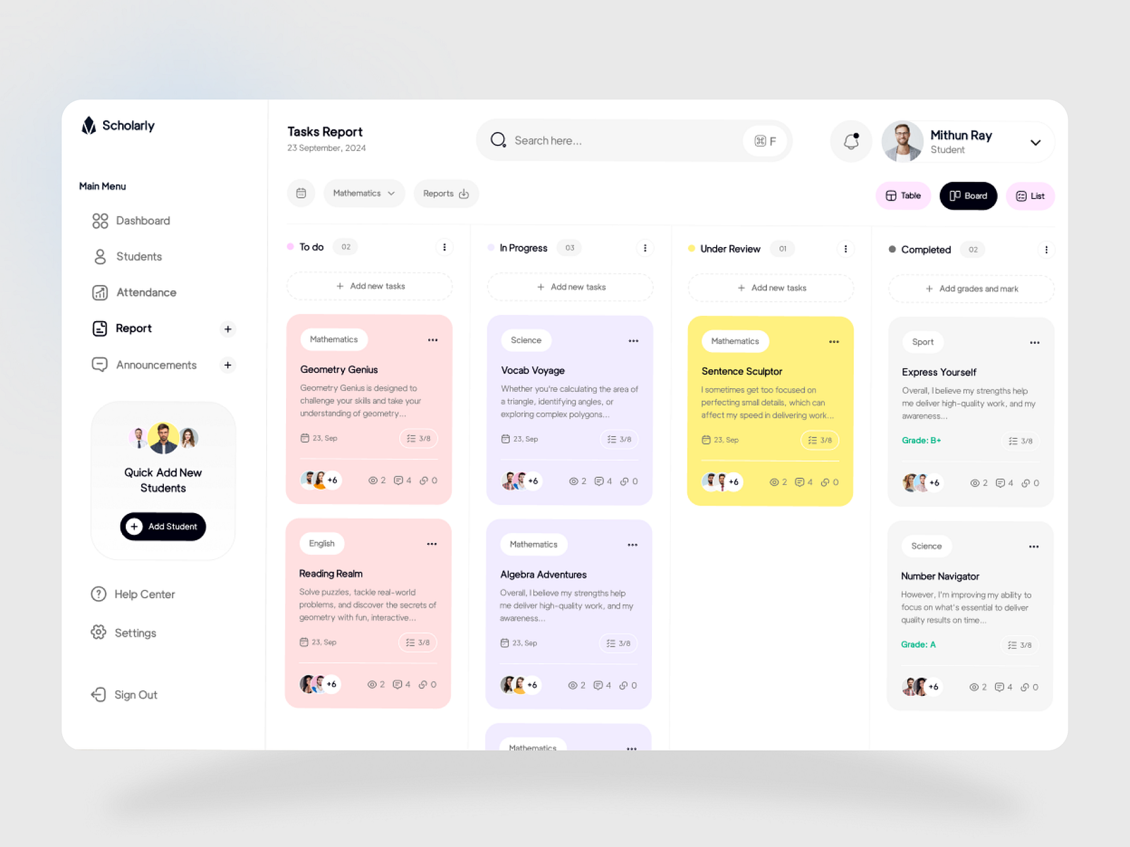 Scholarly – Task Report Dashboard by Mithun 🔥 on Dribbble
