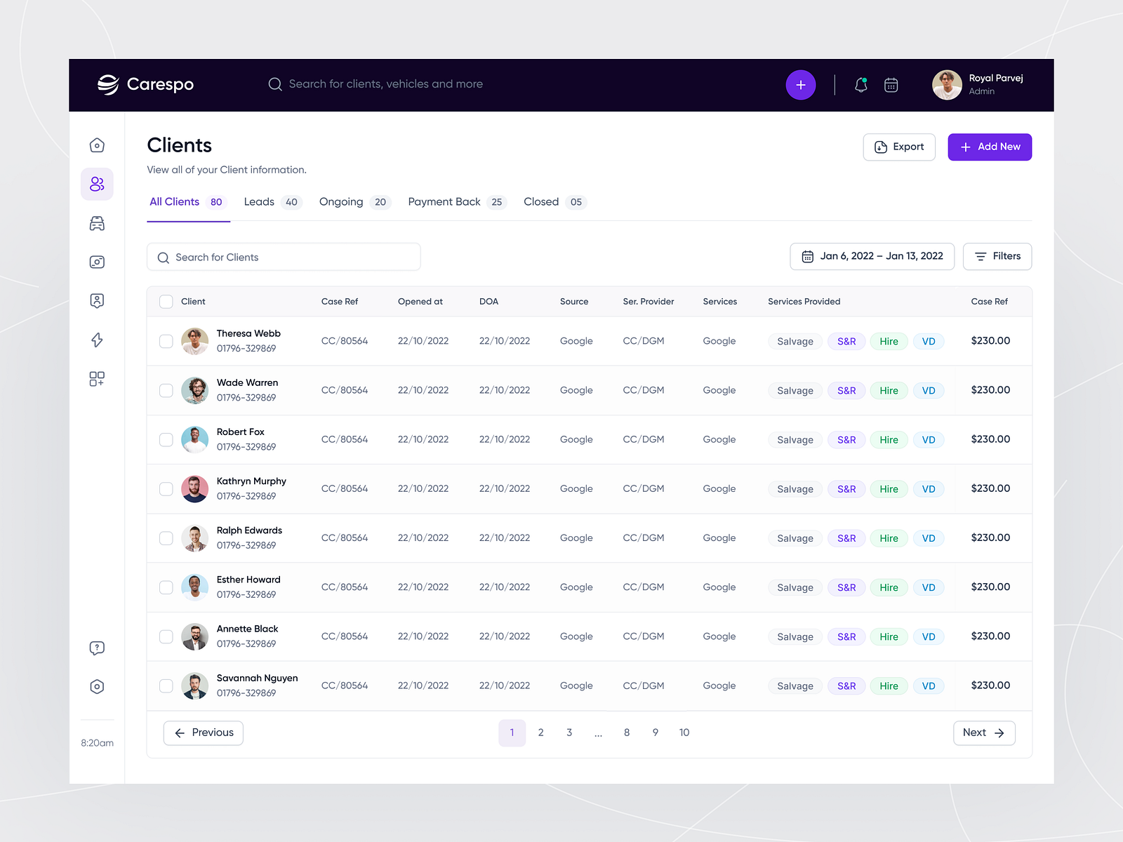 Accident Management_Client List by Royal Parvej for WeCraft on Dribbble
