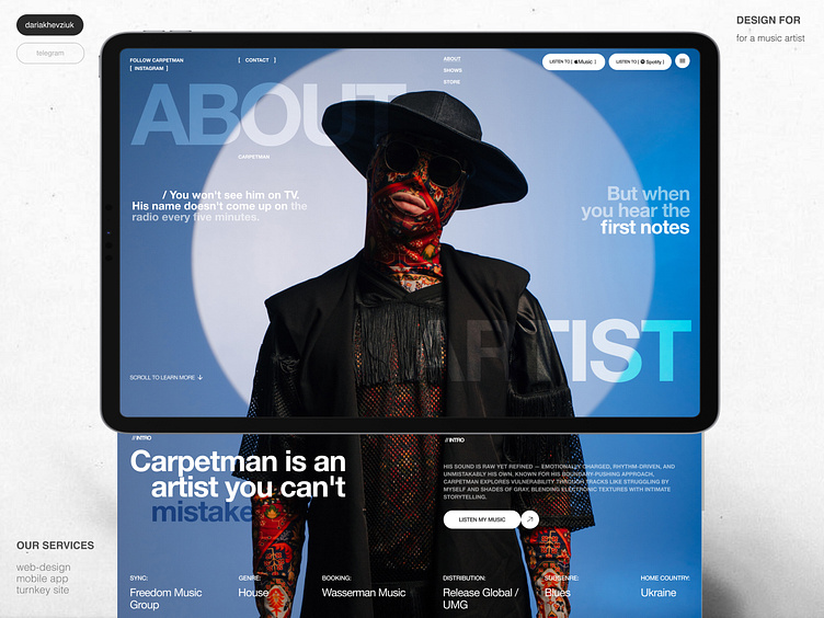 Web design for a music artist by Daria Khevziuk on Dribbble
