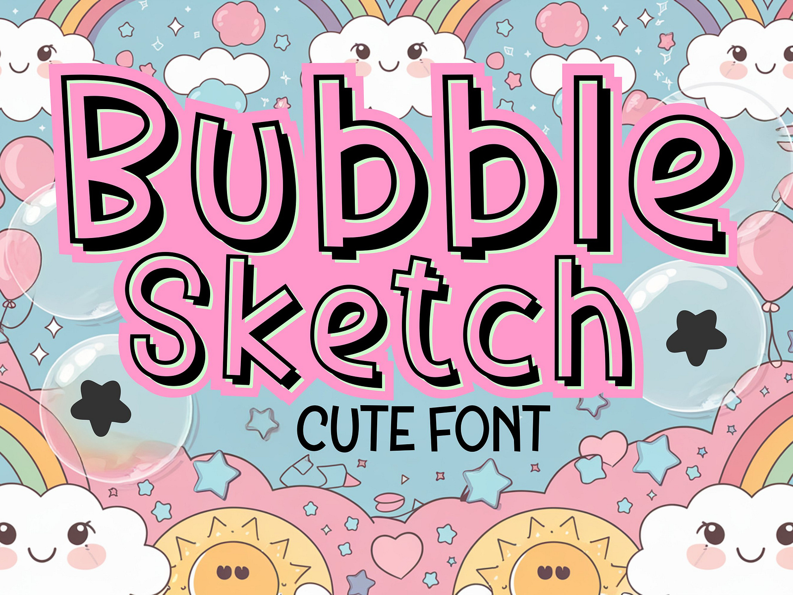 Bubble Sketch Font - Playful Font, Kids Font, Outline Font by Tonisa ...