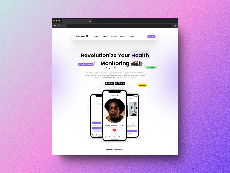 Scannet.AI: AI-driven health tracking website home page. by Emmanuel U ...
