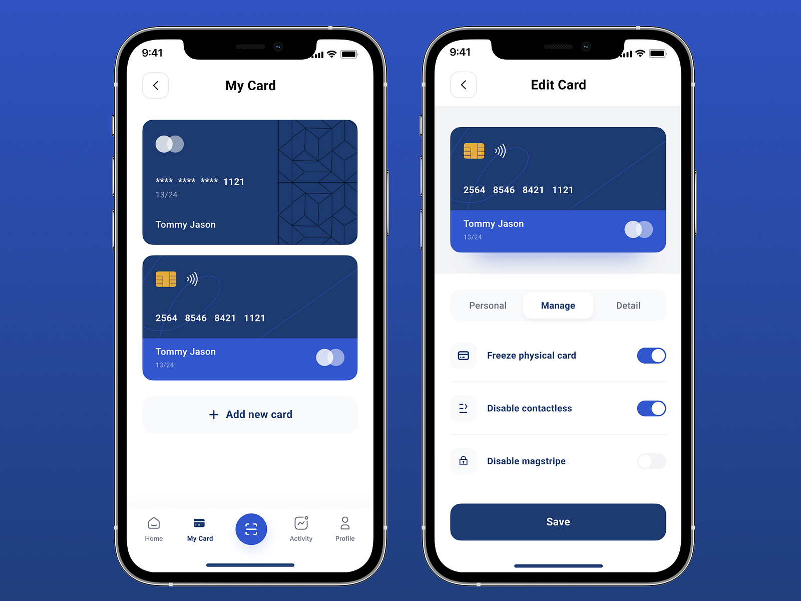 Modern Bank Card Management Screens by Atif Nadeem on Dribbble
