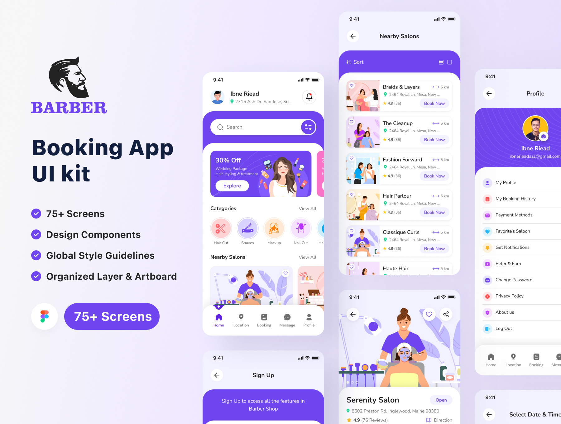 Barber - Booking app UI kit by Ibne Riead for Pixel Navy Agency on Dribbble