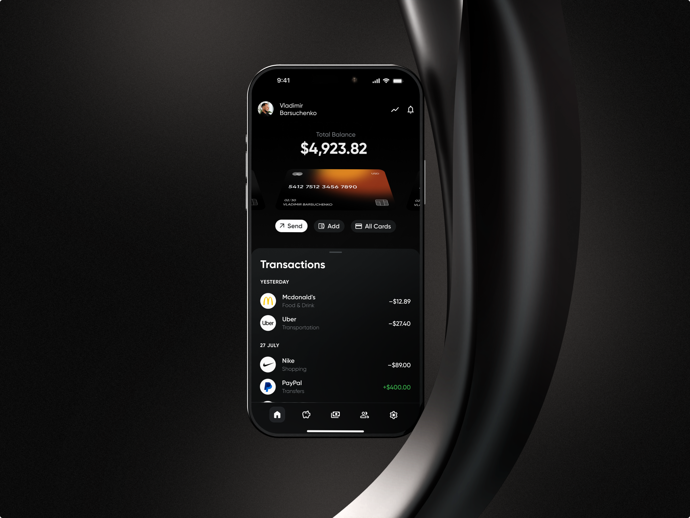 Fintech App Concept - in a Dark UI by Reliqio on Dribbble