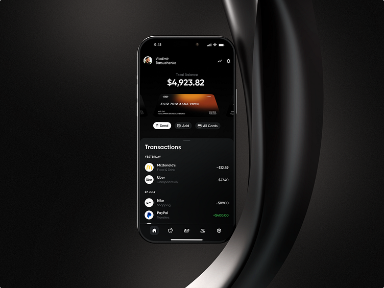 Fintech App Concept - in a Dark UI by Reliqio on Dribbble