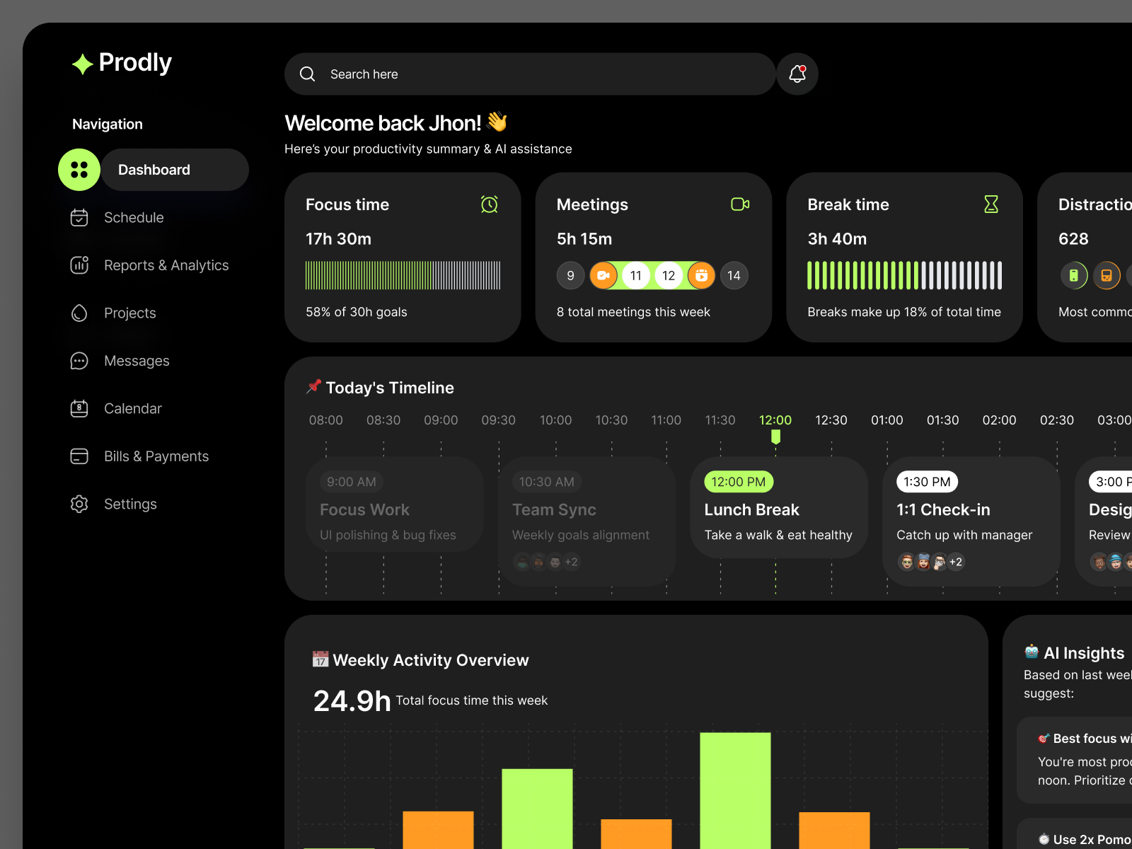 Dark Mode Productivity Dashboard – Smart Focus & Analytics UI by Xenity Dashboard for Xenity ...