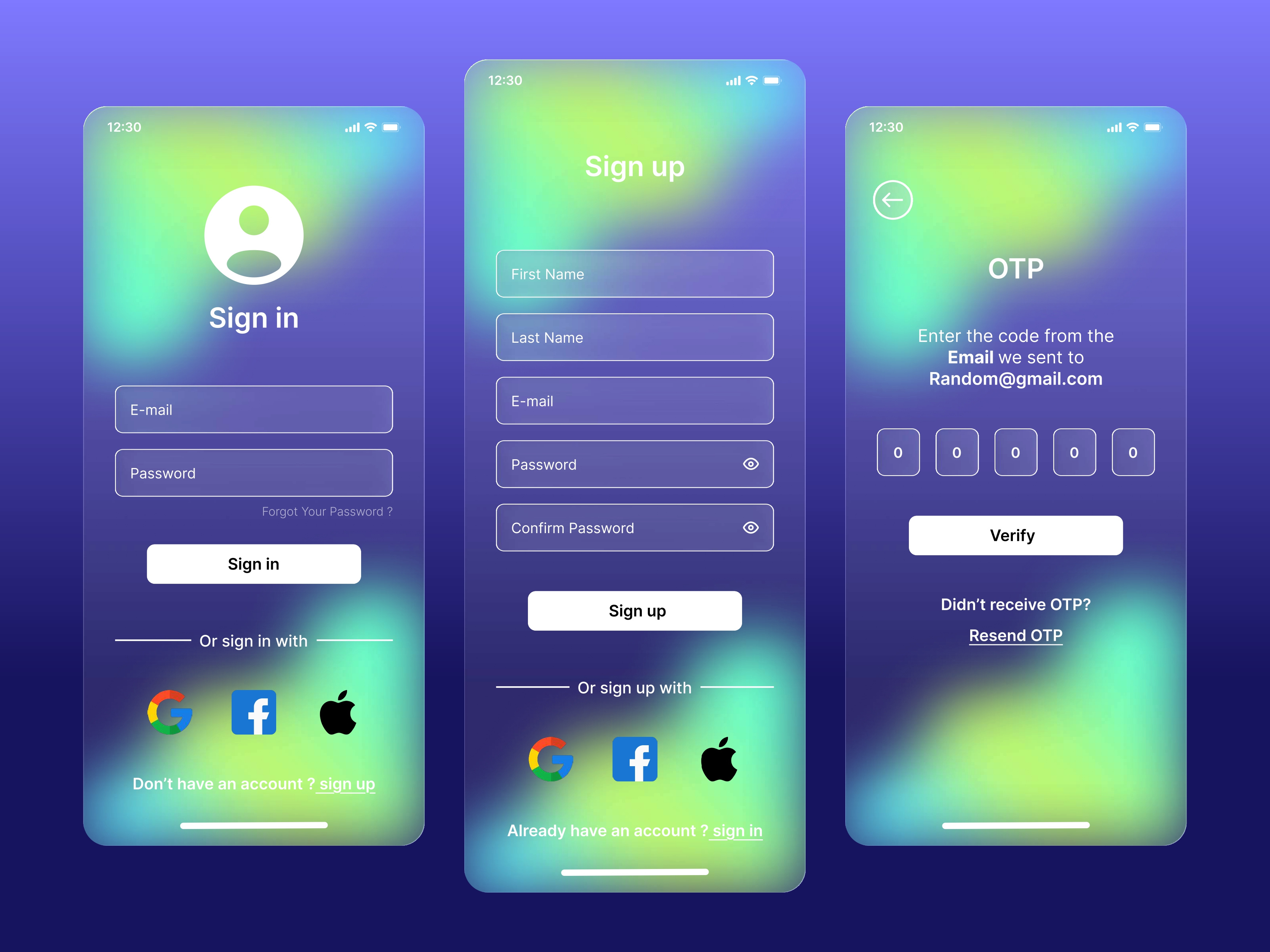 Login Flow for Mobile – Modern Glass UI by Sami Mamdapur on Dribbble